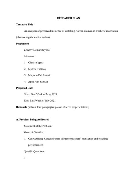 Research Plan Template Pdf