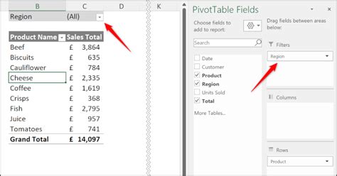 how to insert filter in excel pivot table