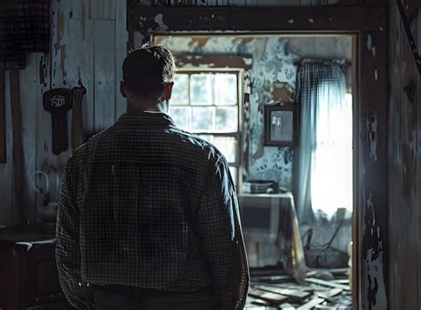 Man Standing In A Room With A Broken Window Premium AI Generated Image