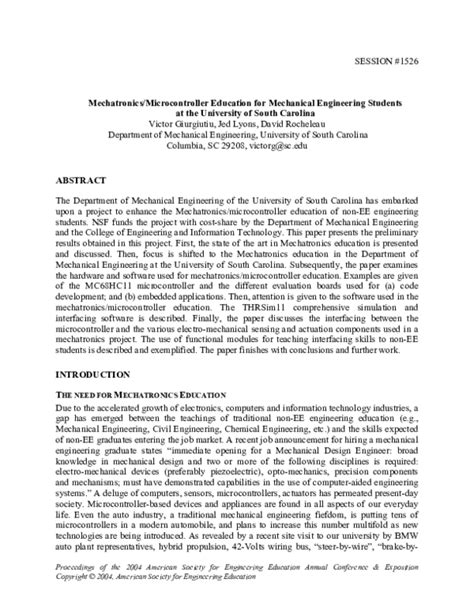 Pdf Session 1526 Mechatronicsmicrocontroller Education For