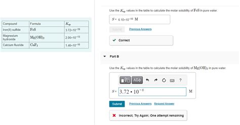 use the ksp sp values in the table to calculate the