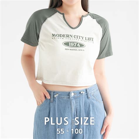 당당걸 Made 빅사이즈 55 100 시티즌 배색 레터링 레글런 크롭 반팔 티
