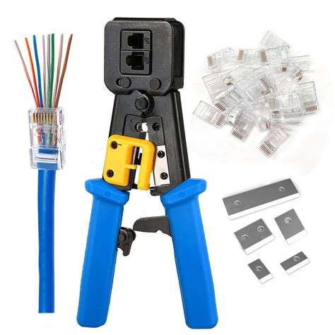 Buy RJ45 Professional Crimp Tool Pass Through Cat5 Cat5e Cat6 Heavy Duty Crimping Tool Blue For