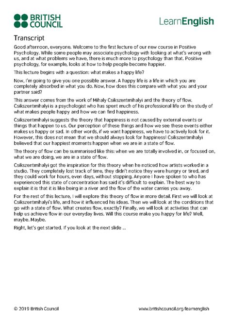 Transcript An Introduction To A Lecture © 2019 British Council Britishcouncillearnenglish