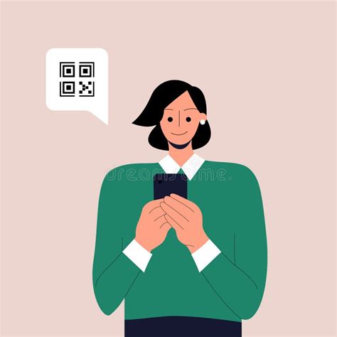 Cute Female Cartoon Character Holding Smartphone With QR Sign Concept Of Electronic Id