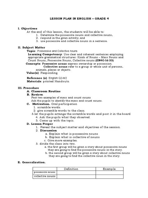 lesson plan in english 4 week 2 2 pdf noun lesson plan