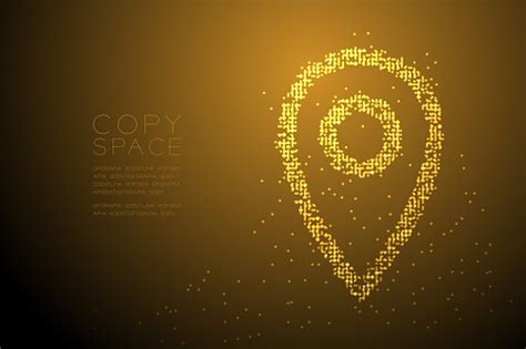 추상적인 기하학적 Bokeh 서클 도트 픽셀 패턴 Gps 네비게이터 아이콘 모양 컨셉 디자인 골드 색상 복사 공간 벡터 Eps 10 갈색 그라데이션 배경 그림 관광에 대한