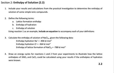 SOLVED Section Enthalpy Of Solution Include Vour Results And Calculations From The