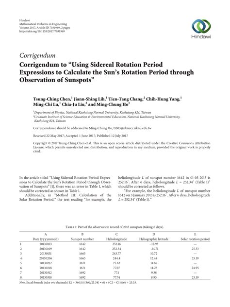 Pdf Corrigendum To Using Sidereal Rotation Period Expressions To
