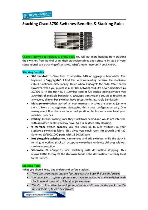 Stacking Cisco 3750 Switches Benefits And Stacking Rules Docx
