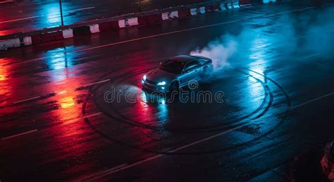 Car Drifting On Wet Road With Sparks Generative Ai Stock Illustration