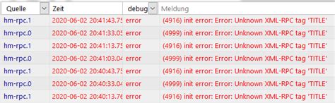 HomeMatic RPC Error Unknown XML RPC Tag TITLE