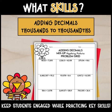 Free Adding Decimals Mystery Picture Puzzle Thanksgiving Math Worksheet