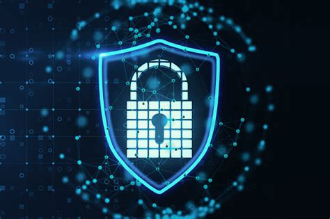 짙은 파란색 배경에 다각형 구 안에 있는 추상적인 빛나는 자물쇠 방패 보안 보호 및 안전 개념 3d 렌더링 0명에 대한 스톡 사진 및 기타 이미지 Istock