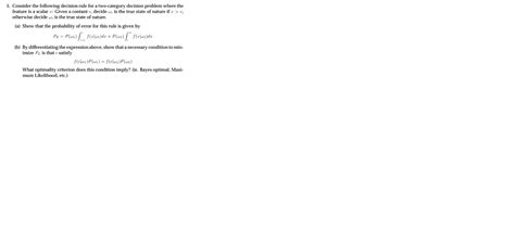 Solved 5 Consider The Following Decision Rule For A