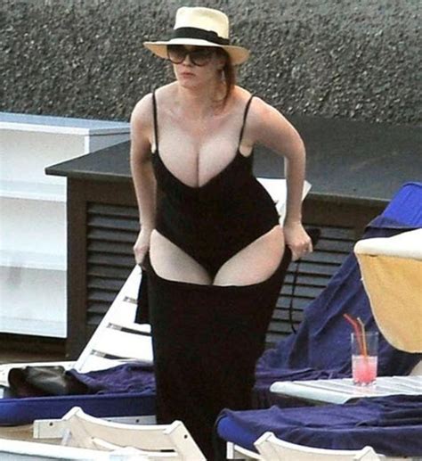 Christina Hendricks In Black One Piece Swimsuit Italy May