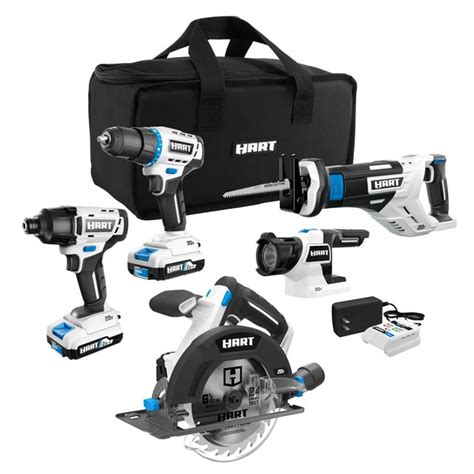 Hart 20 Volt Cordless 5 Tool Combo Kit With Storage Bag 2 0ah Lithium Ion Batteries Electric