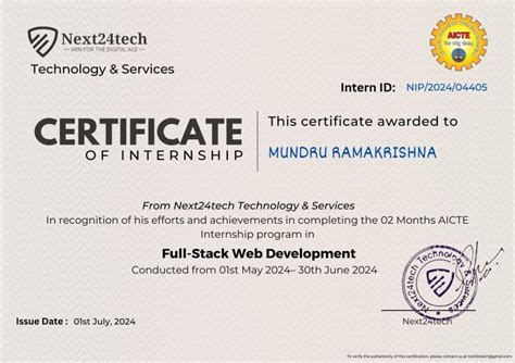Mundru Ramakrishna Chowdary On Linkedin Webtechnology Internshipexperience Next24technologies