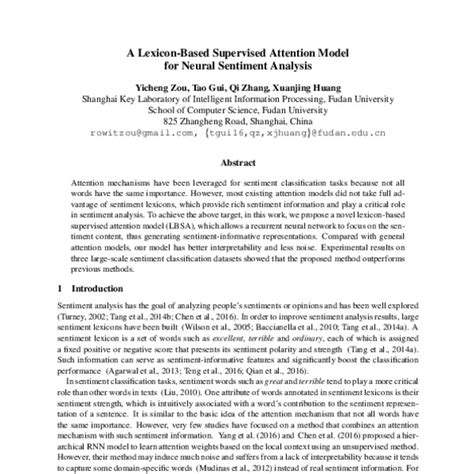 A Lexicon Based Supervised Attention Model For Neural Sentiment Analysis Acl Anthology