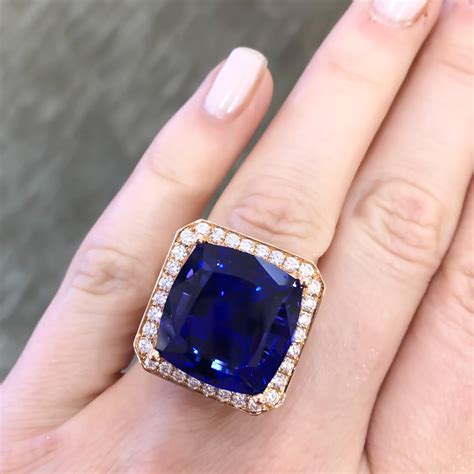 Natural Tanzanite Cushion Cut In 18 Karat Rose Gold Diamond Custom Ring