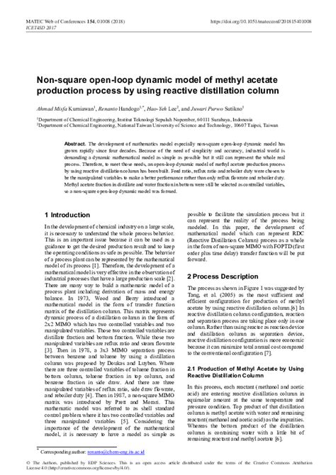 Pdf Non Square Open Loop Dynamic Model Of Methyl Acetate Production Process By Using Reactive
