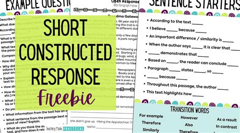 Constructed Response Free Reading Passage And Sentence Starters
