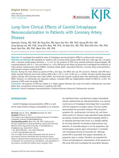 Pdf Long Term Clinical Effects Of Carotid Intraplaque Neovascularization In Patients With