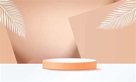 3d 기하학적 포디움 모형 잎 열대 네티얼 컨셉 으로 브라운 배경 추상 미니멀 한 장면 제품 프리젠 테이션 강단에 대한 스톡 벡터 아트 및 기타 이미지 Istock