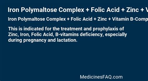 Iron Polymaltose Complex Folic Acid Zinc Vitamin B Complex Uses
