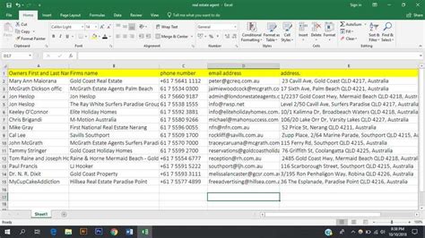 Excel Data Base Of Real Estate Agents On The Gold Coast Australia Freelancer