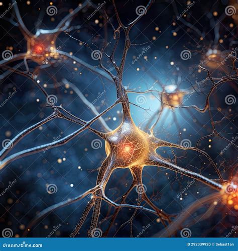 Close Up View Of Brain Neurons Firing Representing Abstract Medical Science Concept Stock