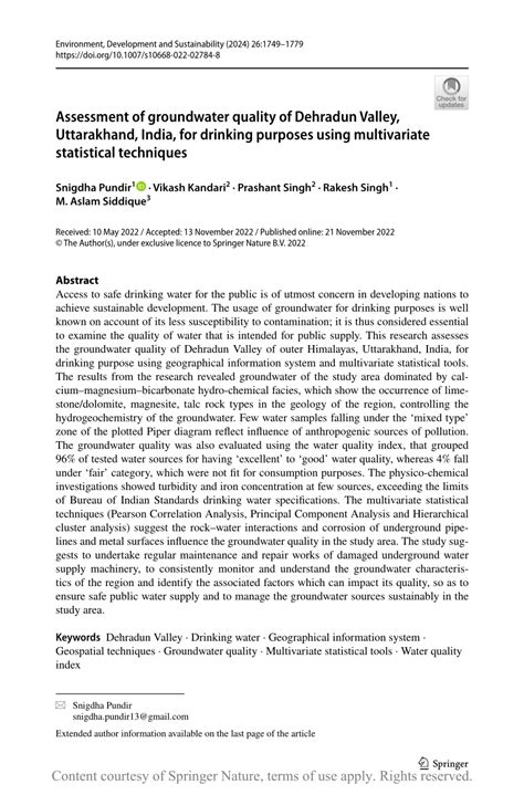Assessment Of Groundwater Quality Of Dehradun Valley Uttarakhand India For Drinking Purposes