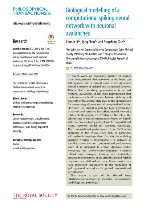 Biological Modelling Of A Computational Spiking Neural Network With