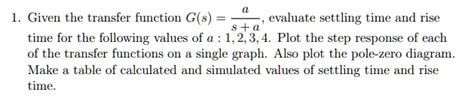 Solved Use Matlabs A 1 Given The Transfer Function Gs Evaluate