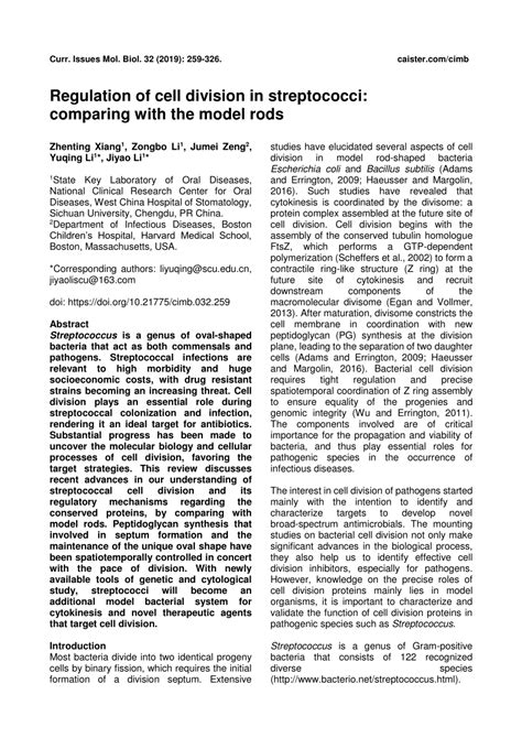 Pdf Regulation Of Cell Division In Streptococci Comparing With The