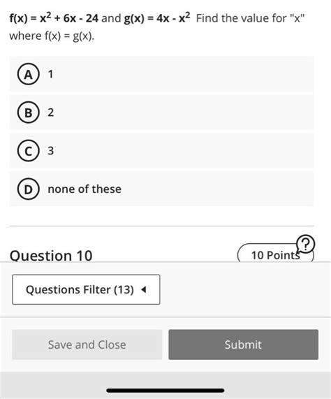 solved f x x2 6x−24 and g x 4x−x2 find the value for x