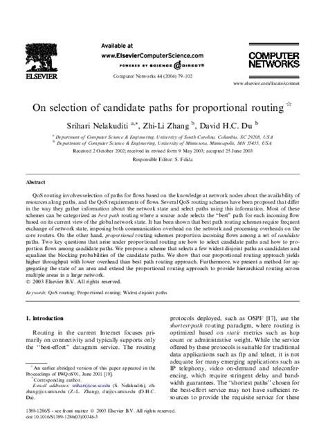 Pdf On Selection Of Candidate Paths For Proportional Routing David