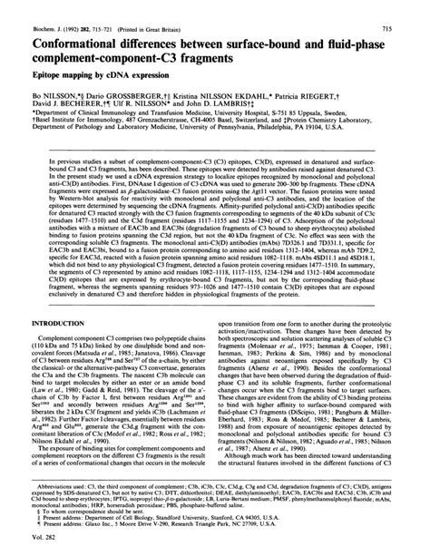 Pdf Conformational Differences Between Surface Bound And Fluid Phase Complement Component C3