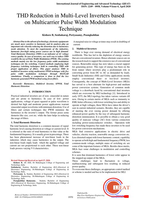 Pdf Thd Reduction In Multi Level Inverters Based On Multicarrier Pulse Width Modulation Technique