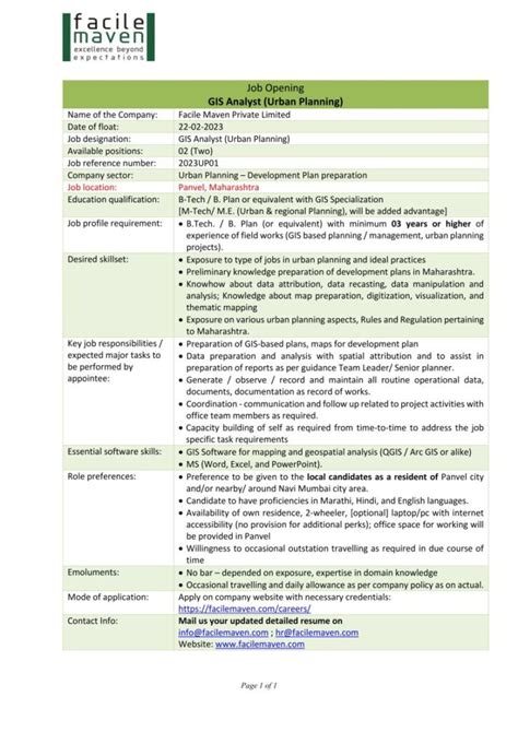 Vacancy For Gis Analyst Urban Planning At Facile Maven Pvt Ltd