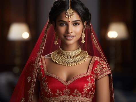 Premium Ai Image Cute Girl Indian Bride Dressed In Hindu Red