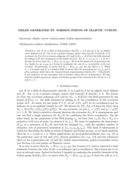 Pdf Fields Generated By Torsion Points Of Elliptic Curves