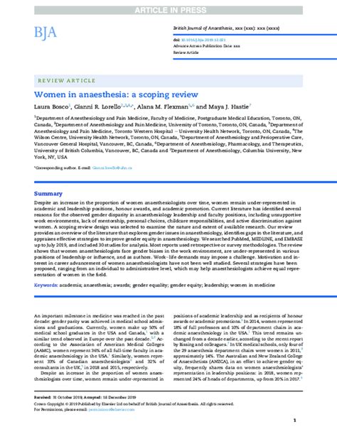 Pdf Women In Anaesthesia A Scoping Review