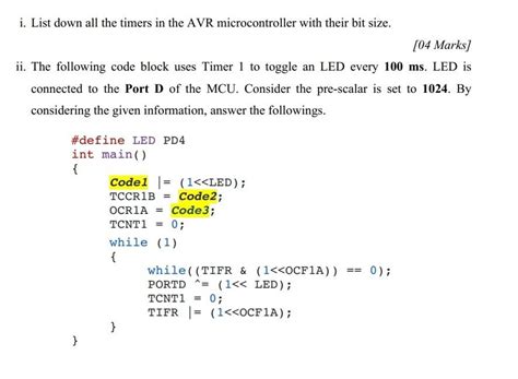 Solved List Down All The Timers In The Avr Microcontroller