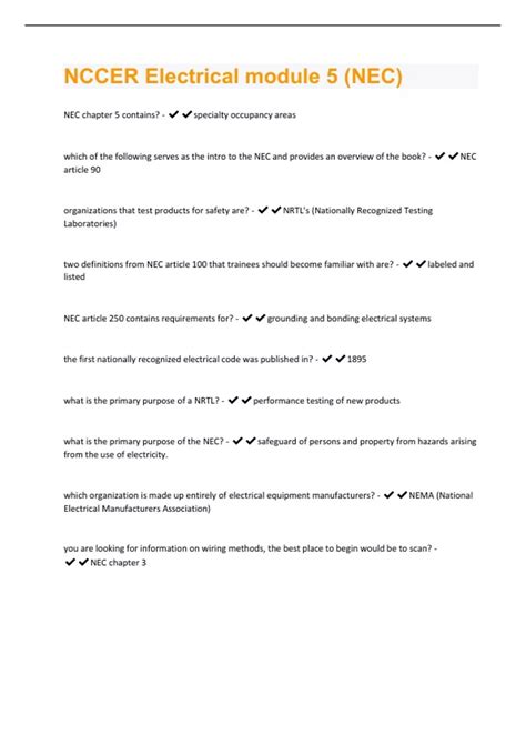 Nccer Electrical Module 5 Nec Questions And Answers Solved 100 Correct