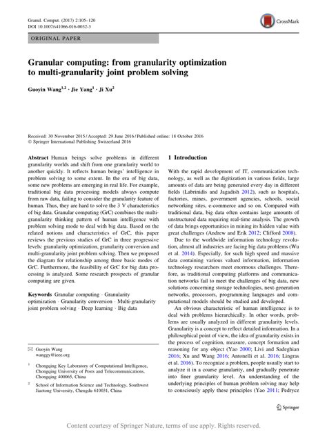 Granular Computing From Granularity Optimization To Multi Granularity Joint Problem Solving
