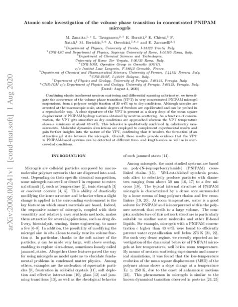 Pdf Atomic Scale Investigation Of The Volume Phase Transition In