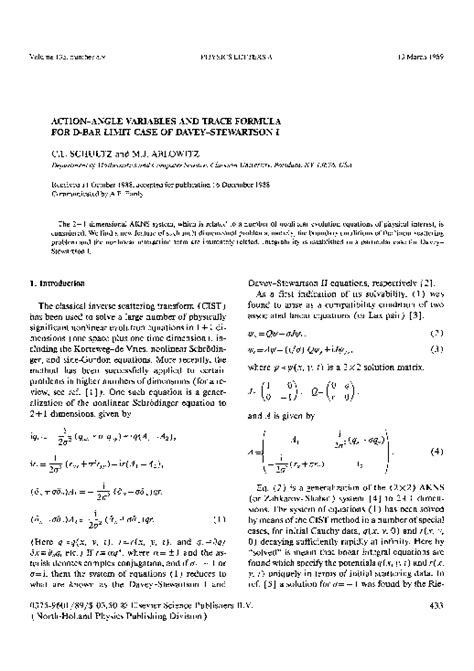 pdf action angle variables and trace formula for d bar limit case of