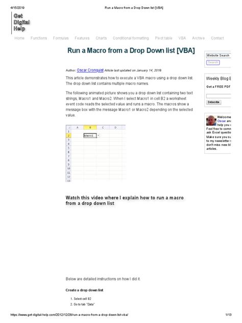 Run A Macro From A Drop Down List Vba Pdf Visual Basic For