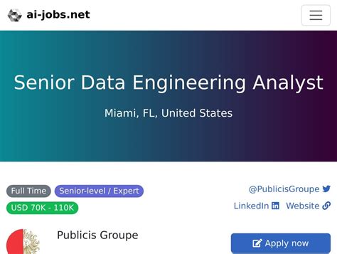 Hiring Senior Data Engineering Analyst In Miami Fl United States Raimljobs
